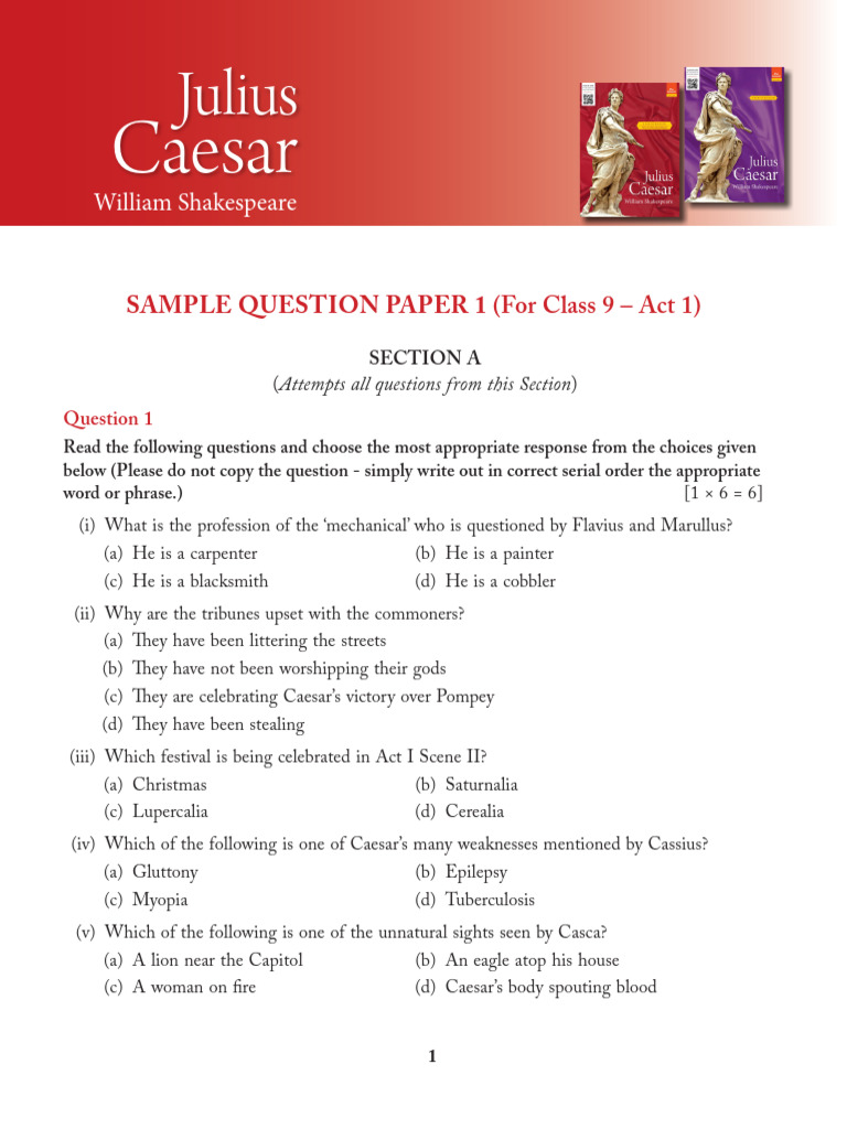 65421315b939e Sample Paper 1 - Julius Caesar | PDF