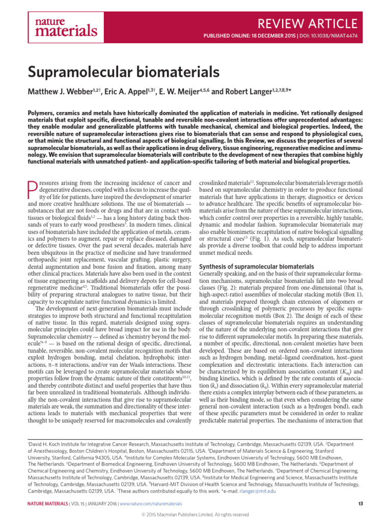Supramolecular Biomaterials | PDF
