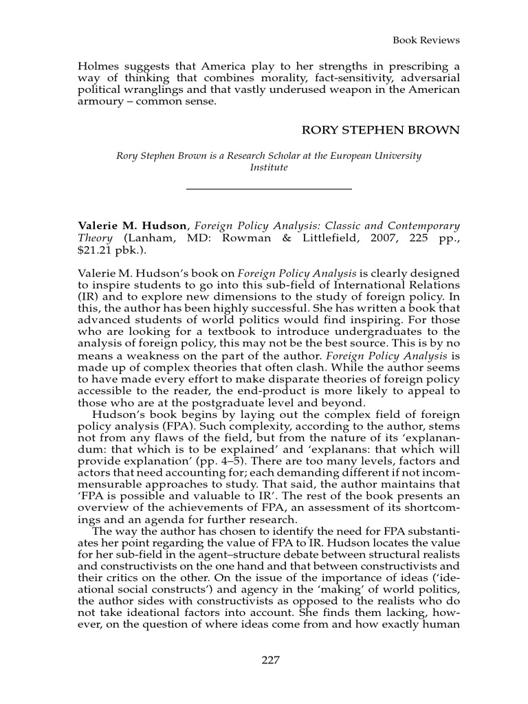 Bilgin 2008 Book Review Valerie M Hudson Foreign Policy Analysis ...