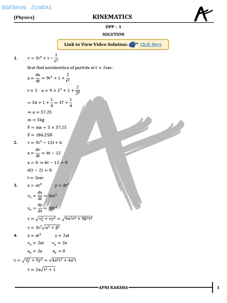 DPP - 01 (Video Solution) - Kinematics NJ - 247 | PDF