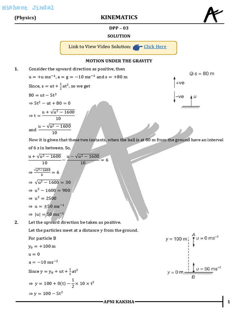 DPP 03 Video Solution Kinematics Motion Under T NJ 247 | PDF