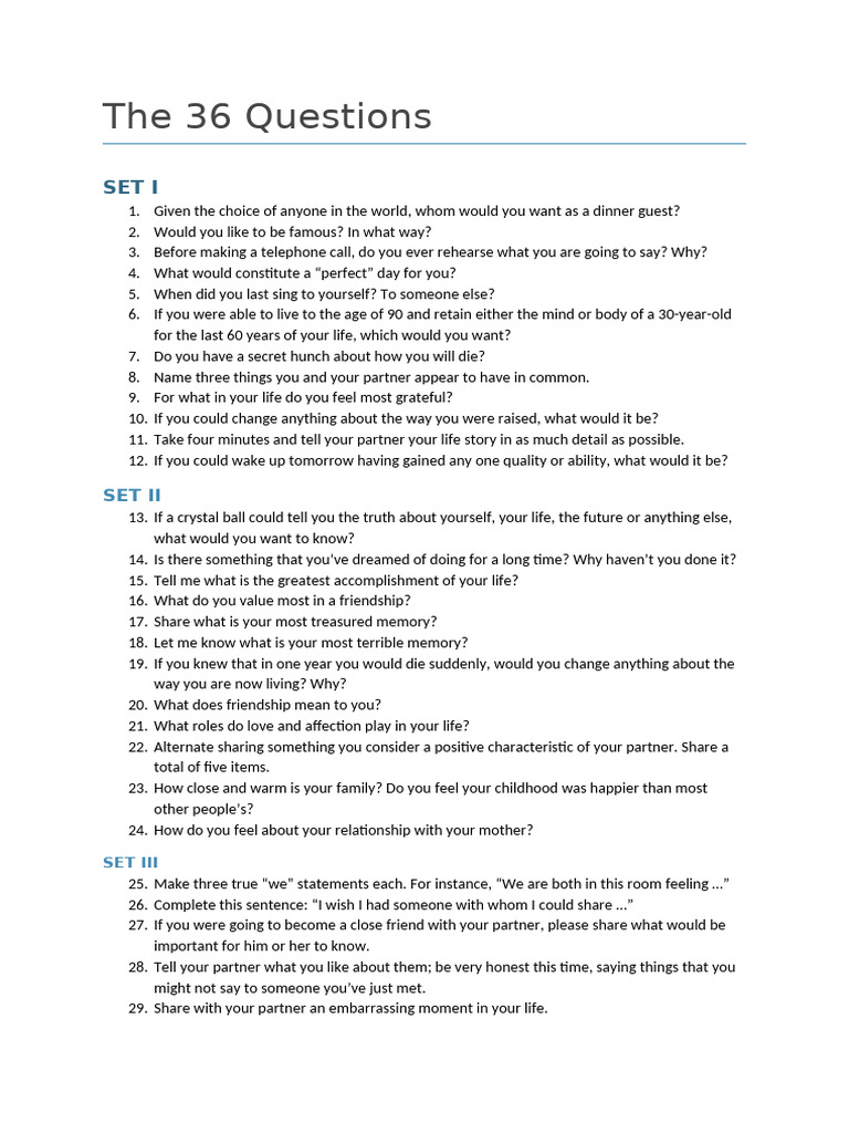 The 36 Questions | PDF