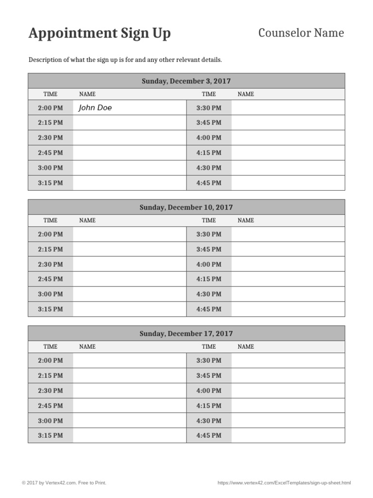 APPOINTMENT SIGN UP | PDF