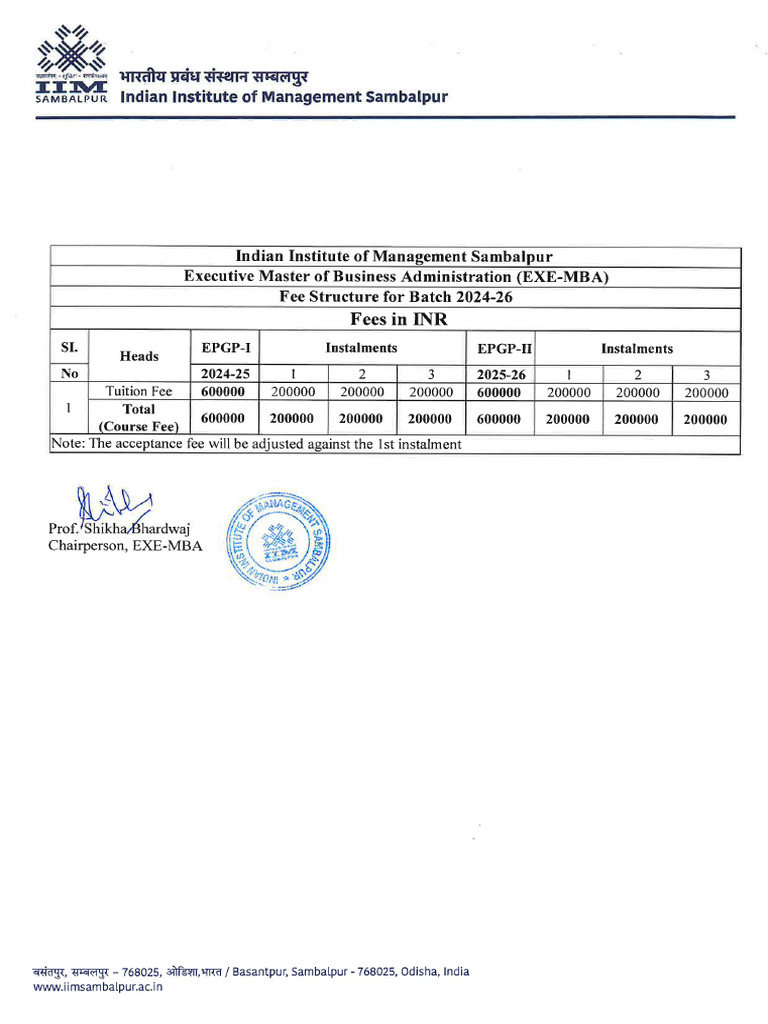 AY 2024 25 Fee Structure | PDF
