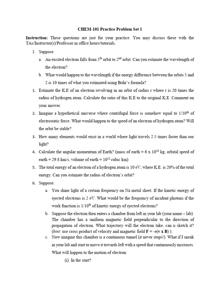 Practice Set 1 CHEM-101 | PDF