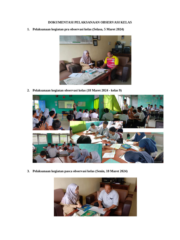DOKUMENTASI PELAKSANAAN OBSERVASI KELAS | PDF