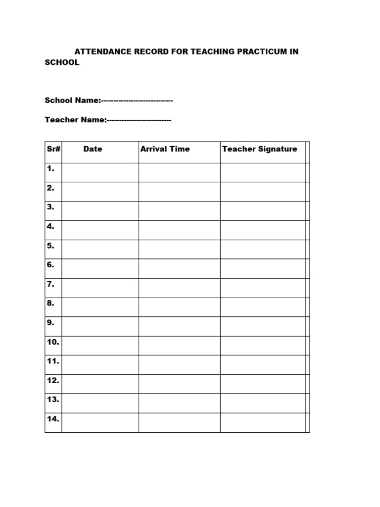 Attendance Record For Teaching Practicum in School | PDF