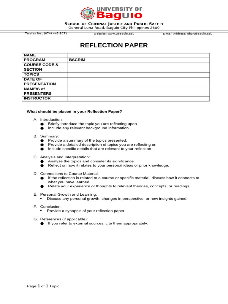 Reflection Paper TEMPLATE | PDF
