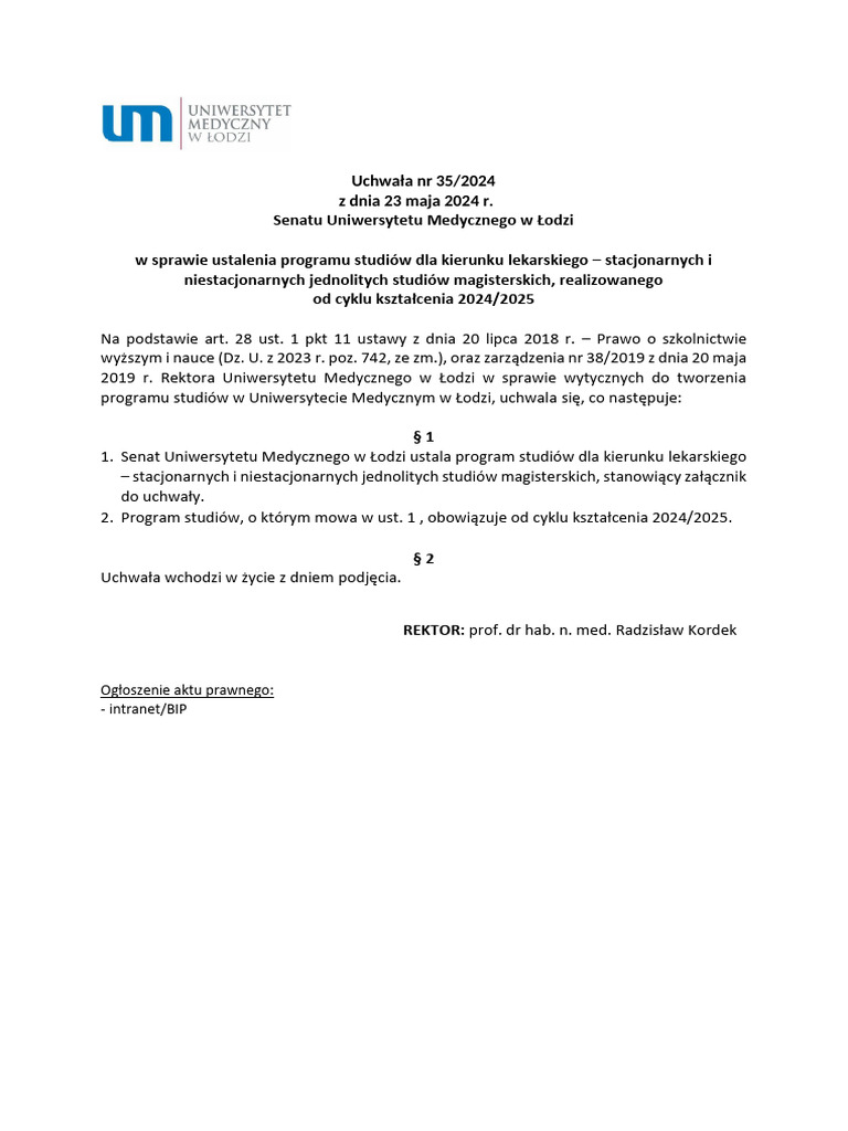Program Studiow Cykl 2024 2025 Uchwala 2024 035 | PDF