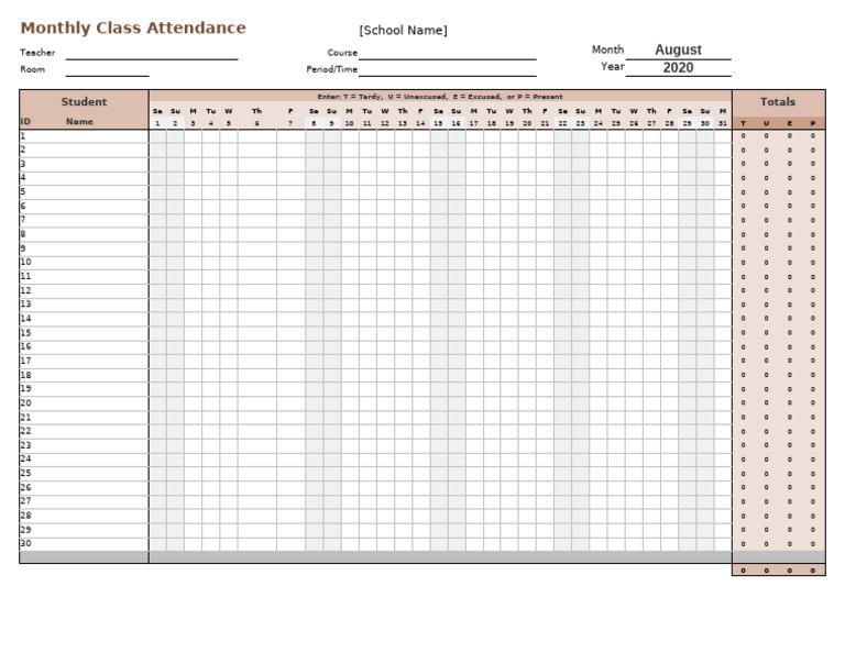 CLASS ATTENDANCE MONTHLY | PDF