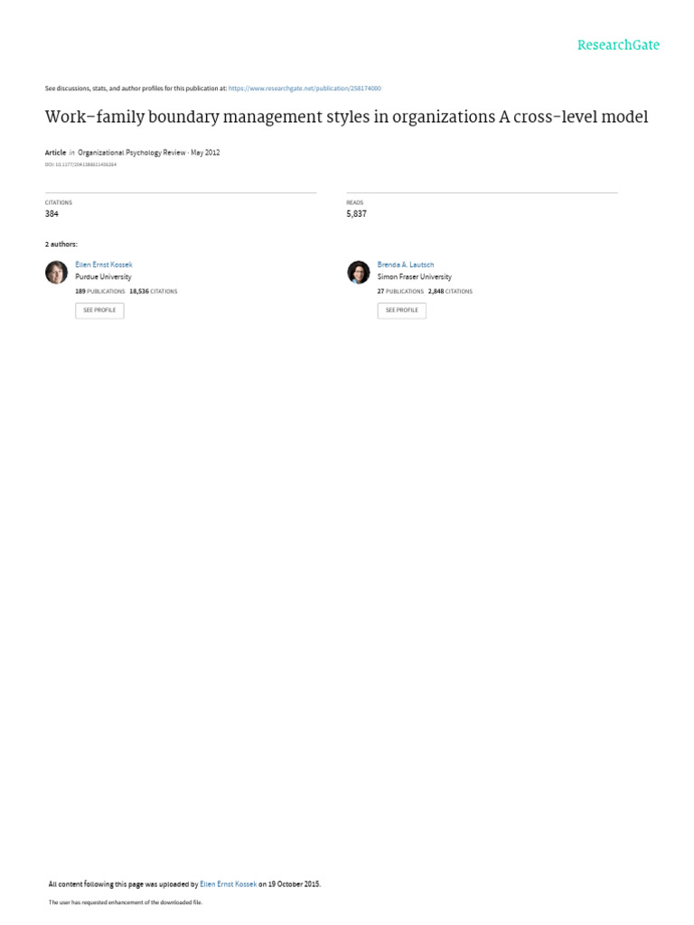 Work-Family Boundary Management Styles in Organiza | PDF
