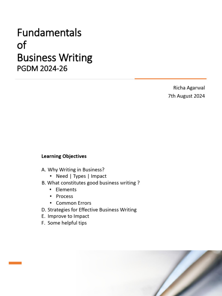 S1 Fundamentals of Business Writing RA PGDM 2024-26 | PDF | Word ...