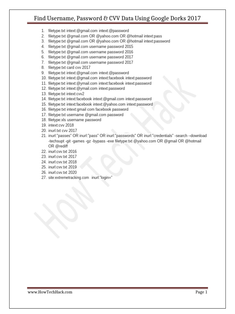 Find Username Password CVV Data Using Google Dorksc | PDF