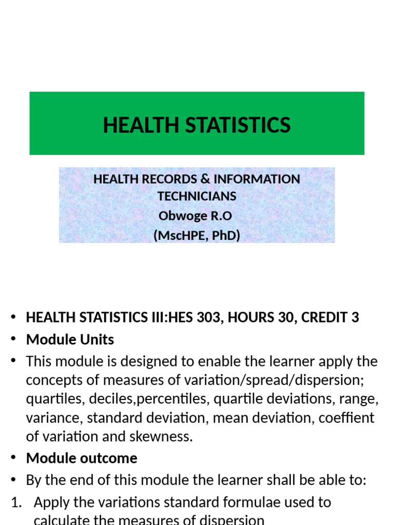 Health Statistics Hrit 1 | PDF