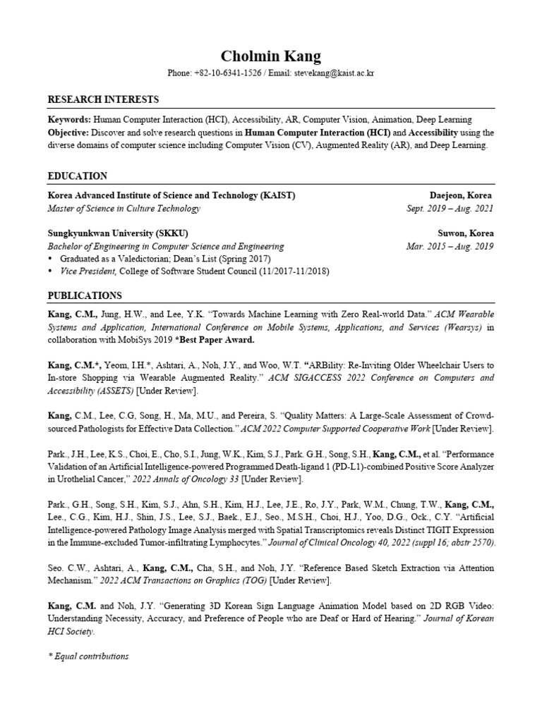 Cholmin - Kang CV Final | PDF