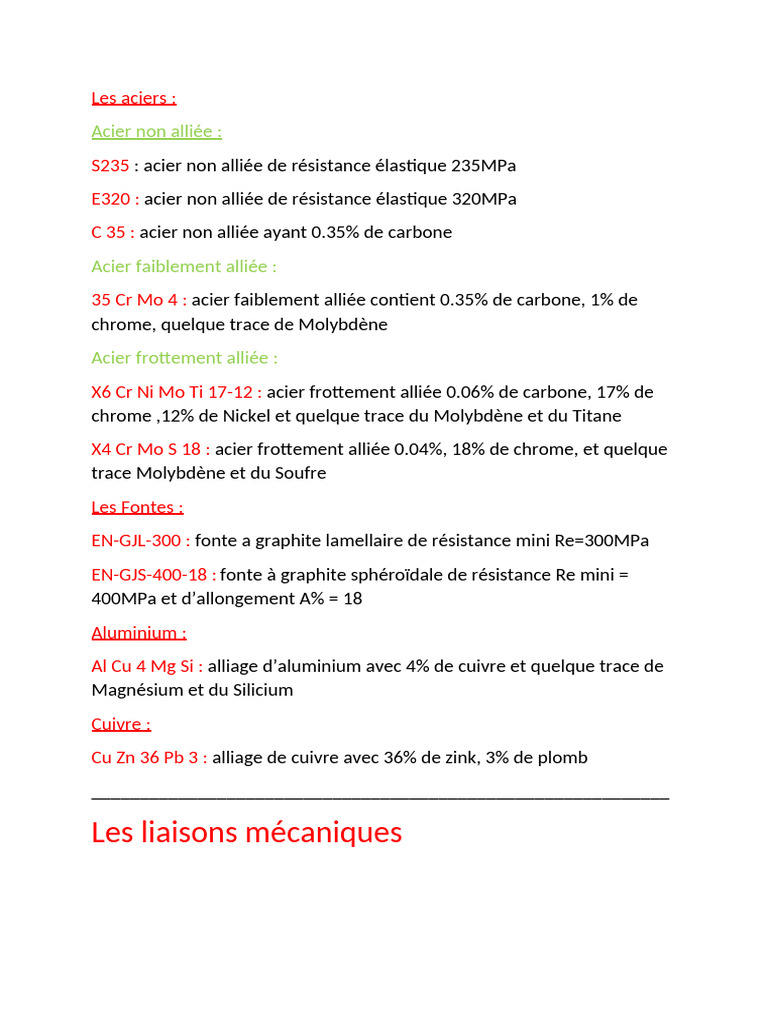 Les Laisons Mécanique Et Désignation Des Matériaux | PDF