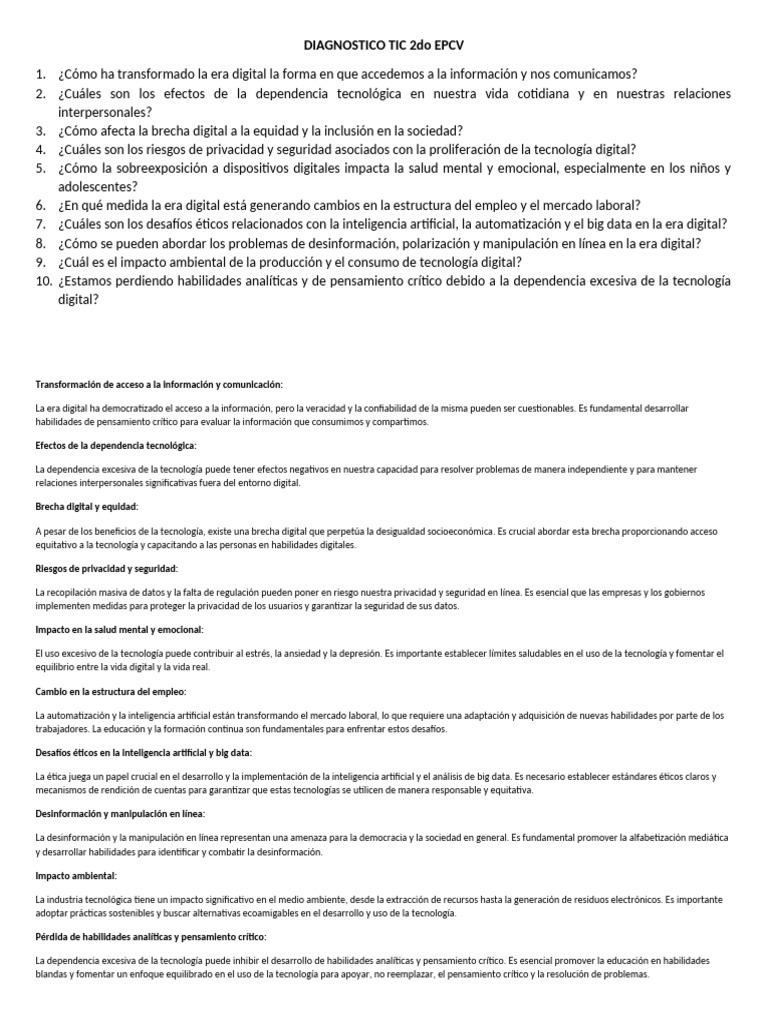DIAGNOSTICO TIC 2do EPCV | PDF