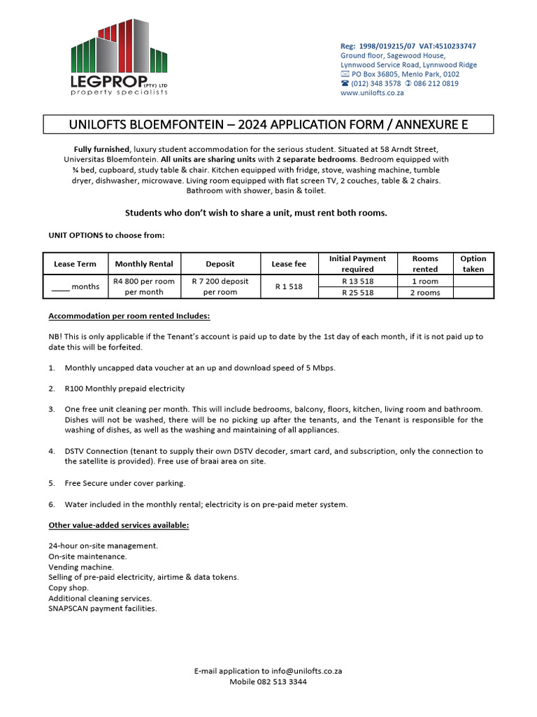 2024 Bloemfontein Application | PDF