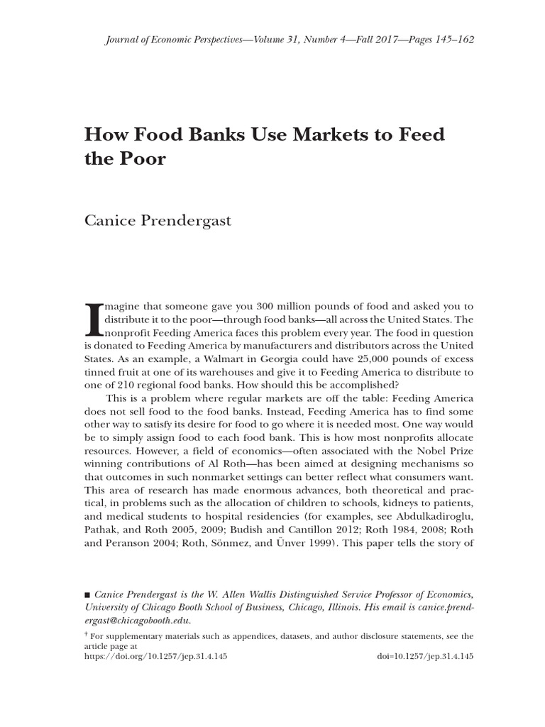 Prendergast 2017 How Food Banks Use Markets To Feed The Poor | PDF