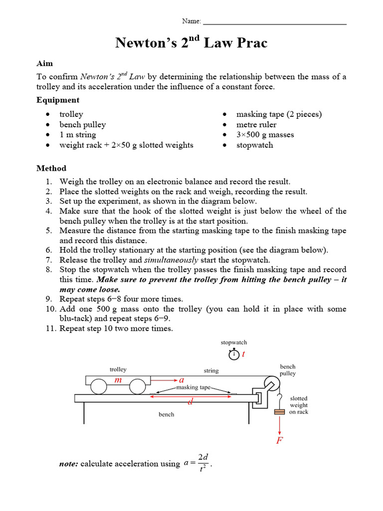 Newtons 2nd Law Prac | PDF