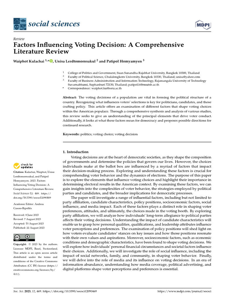 Factors Influencing Voting Decision, Comprehensive LR | PDF