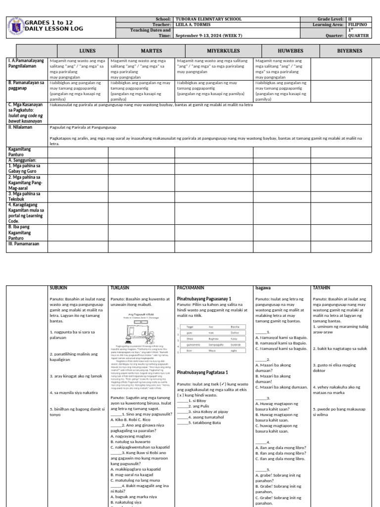 DLL Filipino 2 q1 w7 | PDF