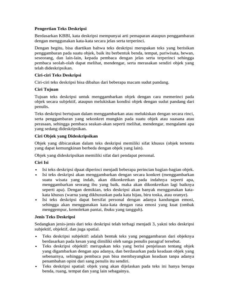 Pengertian Teks Deskripsi | PDF