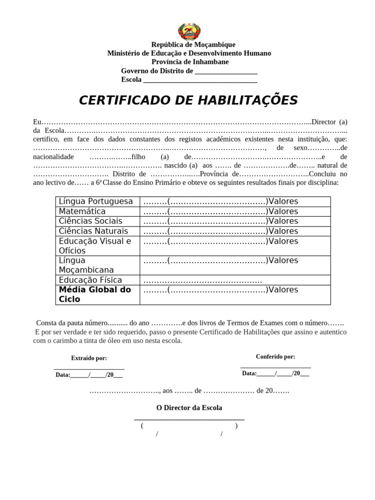 Certificado 6a Classe | PDF