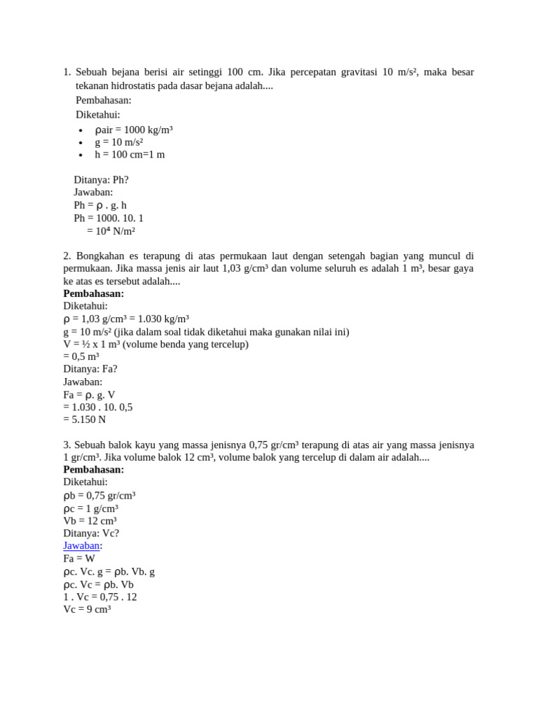 Materi OSN IPA SMP 7 Fluida Statis | PDF