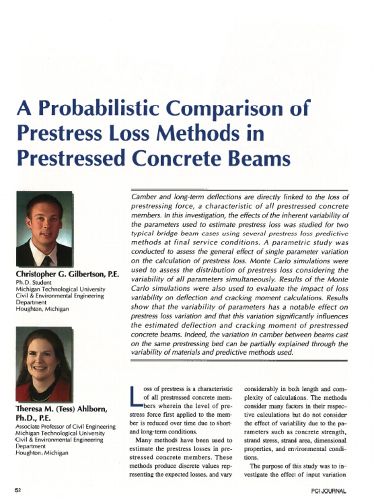 A Probabilistic Comparison of Prestress Loss Methods in Prestressed ...