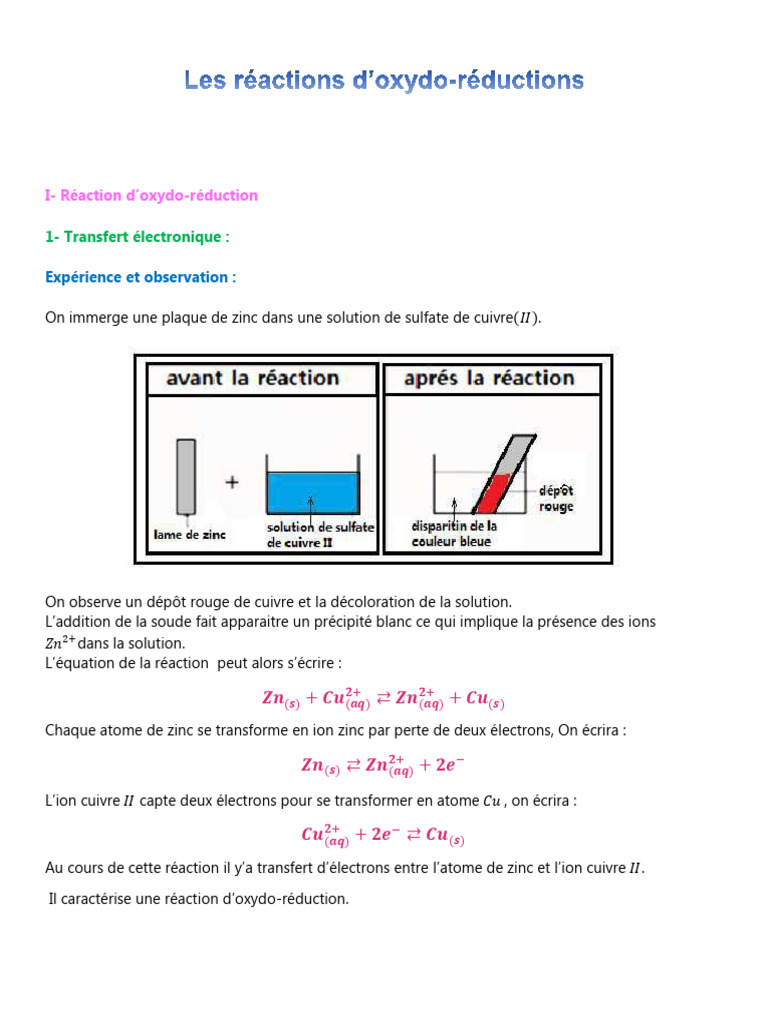 Oxydoreduction Cours Et Exercices 54 Pages | PDF