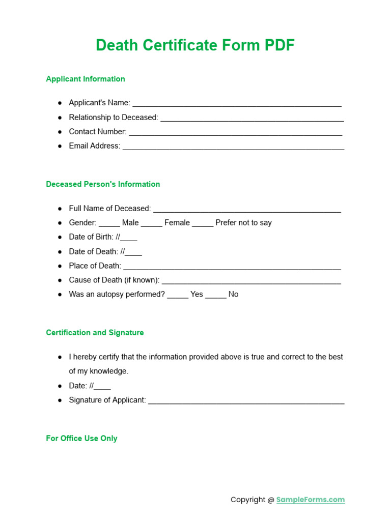 Death Certificate Form PDF | PDF