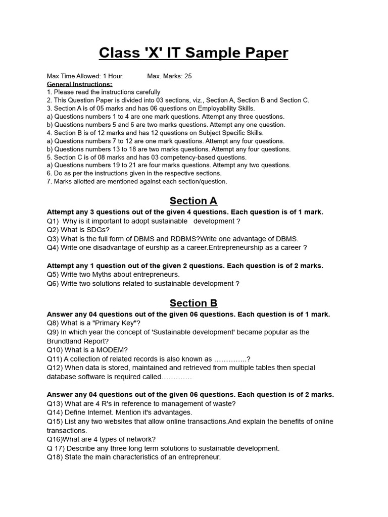It Sample Paper | PDF