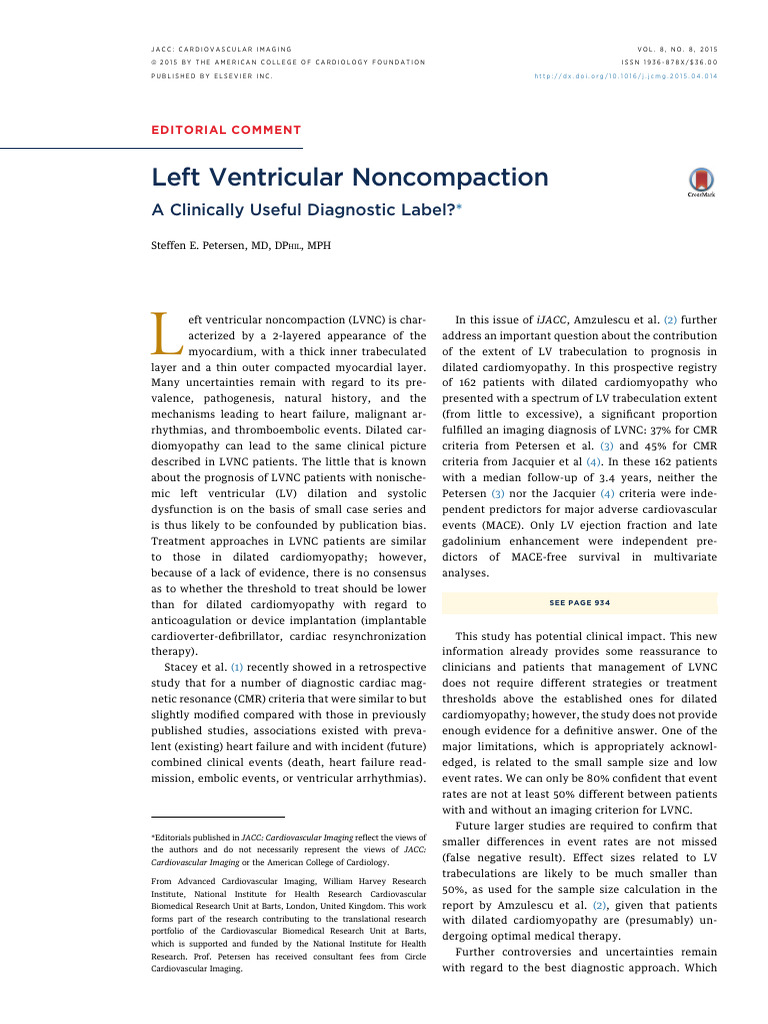 LV Noncompaction - Petersen - JACC Imaging 2015 | PDF