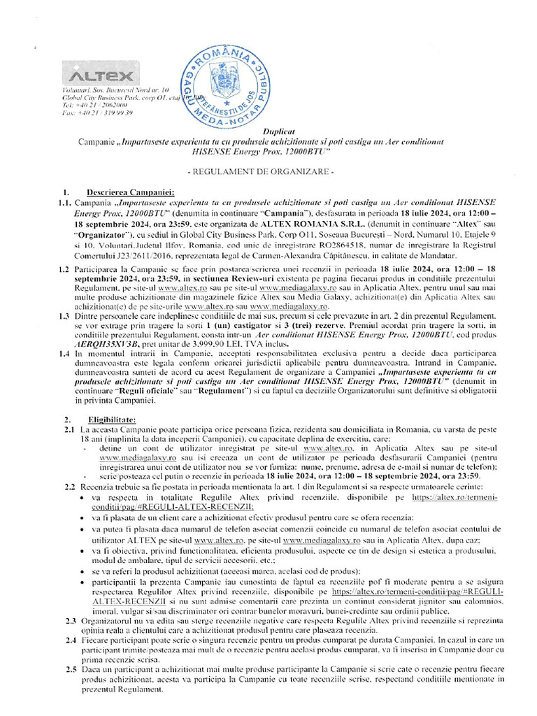 Regulament Autentificat Altex Reviews Aer Conditionat HISENSE Energy ...