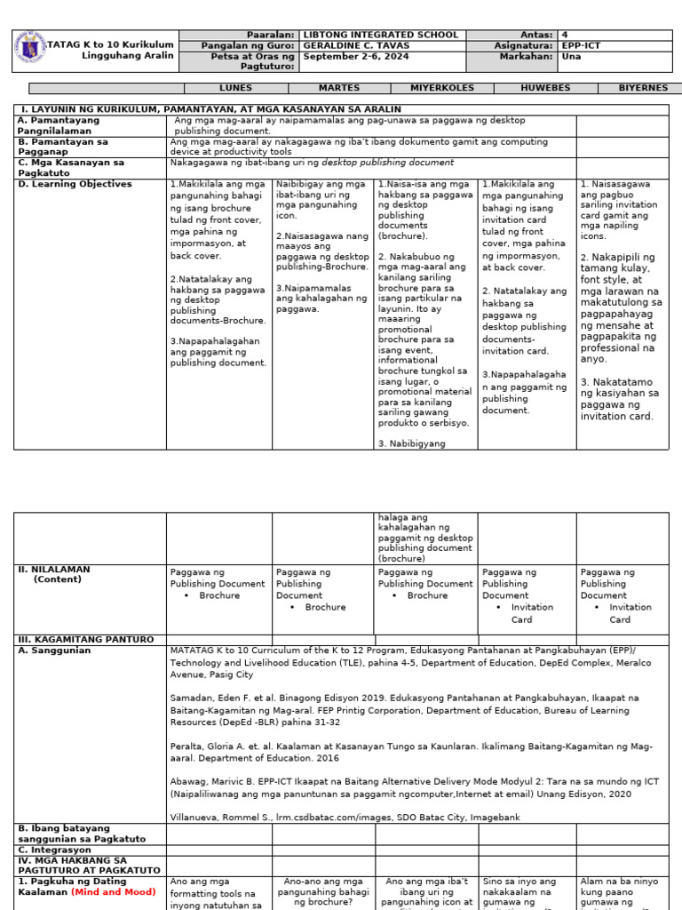 W6 Lesson Exemplar Format MATATAG Curriculum Sta. Lucia W6 | PDF W6 Lesson Exemplar Format MATATAG Curriculum Sta. Lucia W6 | PDF