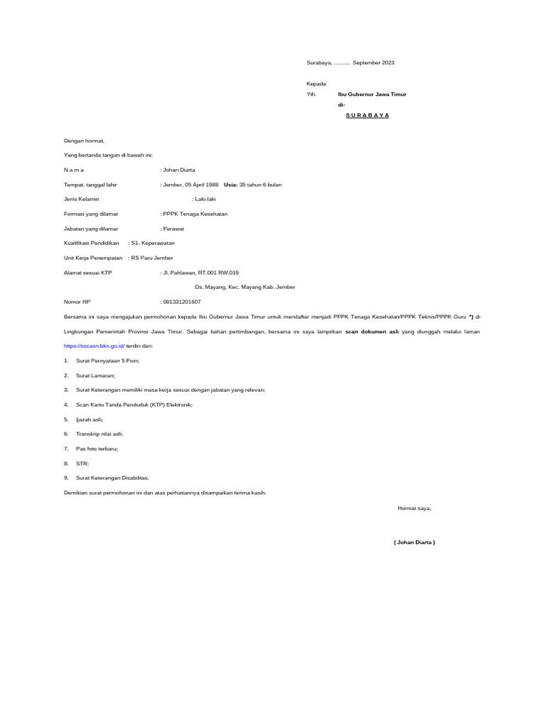 Surat Lamaran Kerja | PDF