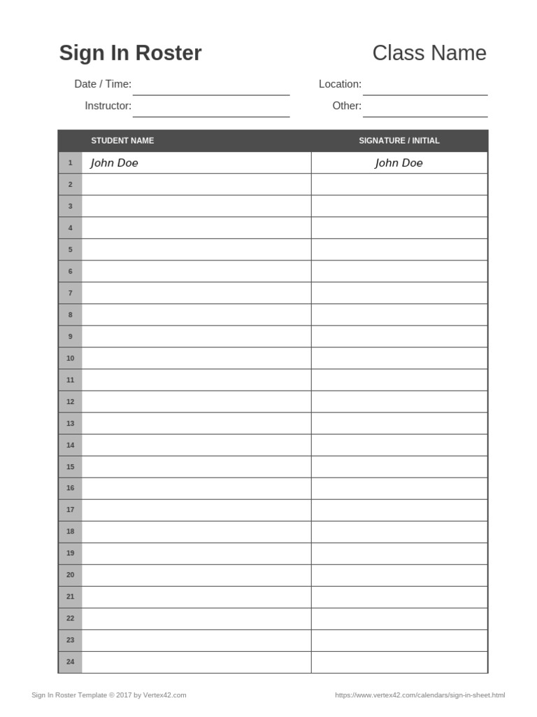 SIGN IN ROSTER | PDF