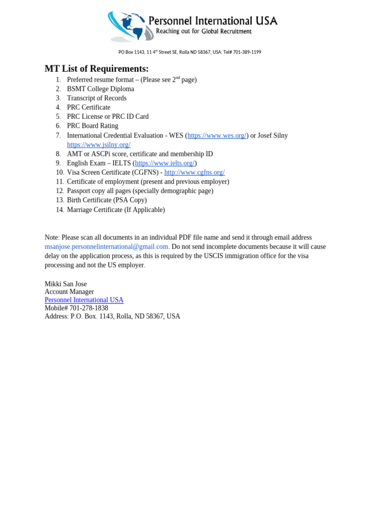 MT List of Requirements MGS | PDF