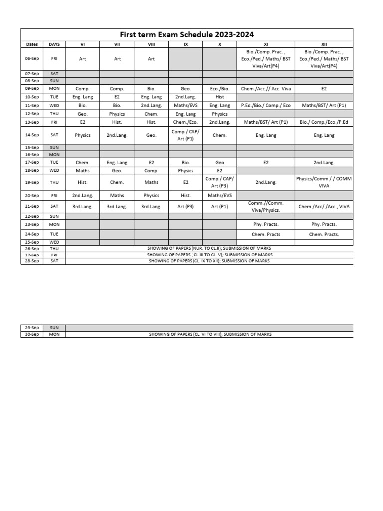 First Term Time Table 2024 (Senior Section) | PDF