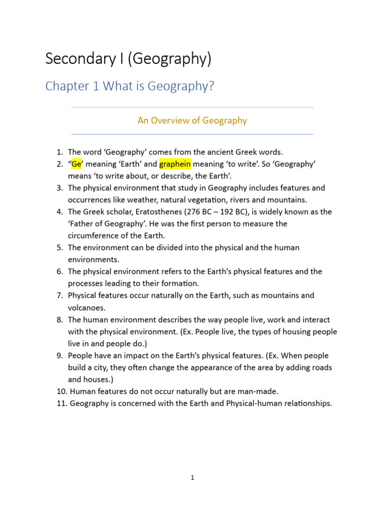 Chapter 1 Notes (Geography S1) | PDF