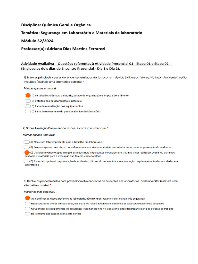 PARA O ALUNO - Questões - Atividade Presencial 01.docx | PDF