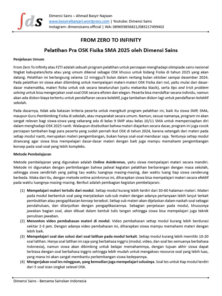 From Zero to Infinity - Pelatihan Online Pra OSK Fisika 2025 by Dimensi Sains | PDF