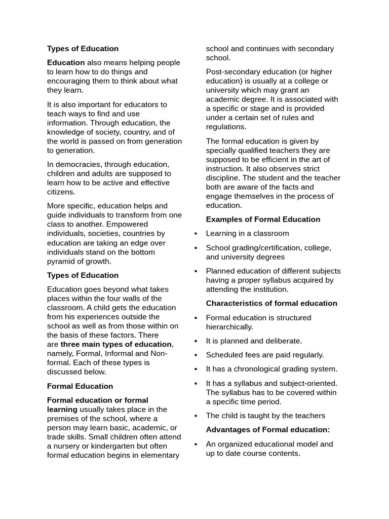 Types of Education | PDF