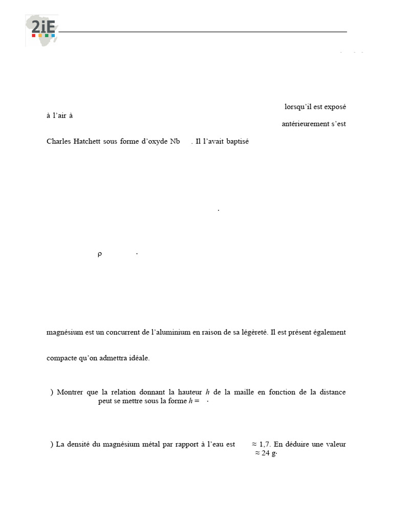 TD1 - Structure Et Propriétés Des Matériaux - S2B - 2023-2024 2 | PDF