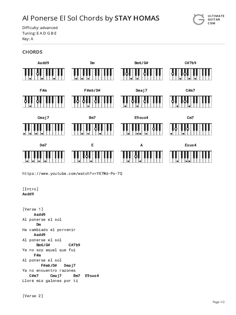 Al Ponerse El Sol Chords by STAY HOMAStabs at Ultimate Guitar Archive | PDF
