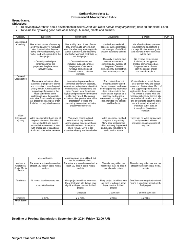 Advocacy Video Rubrics | PDF