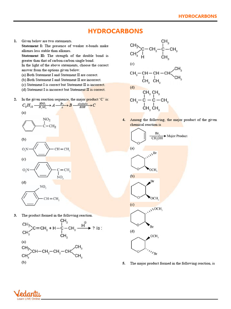 JEE Main Hydrocarbons Practice Paper With Solutions Download PDF | PDF