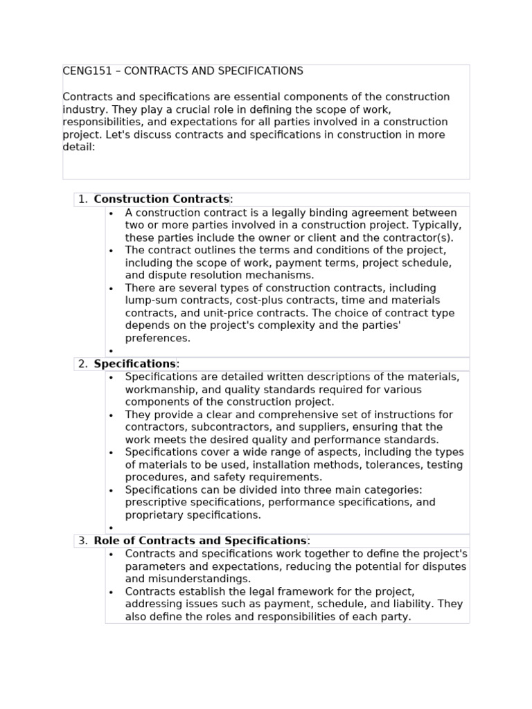 Lesson 1 - Contracts and Specs | PDF