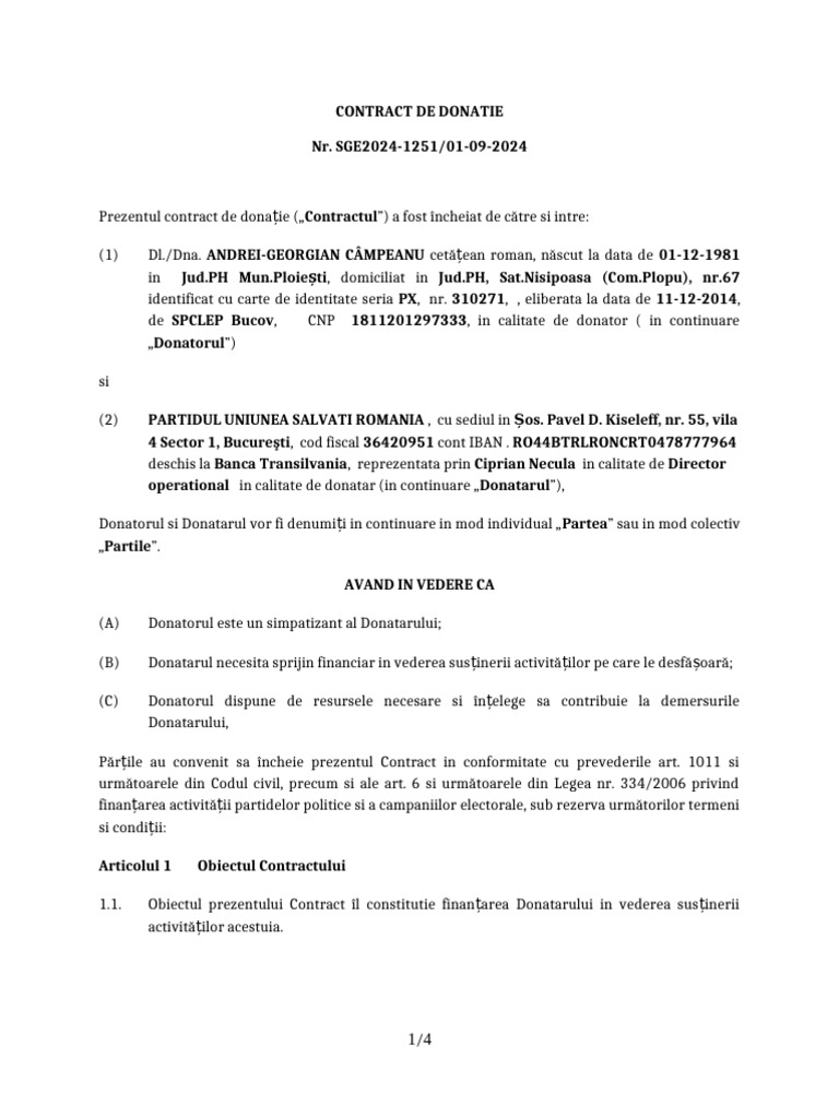 Contract Donatie Draft | PDF